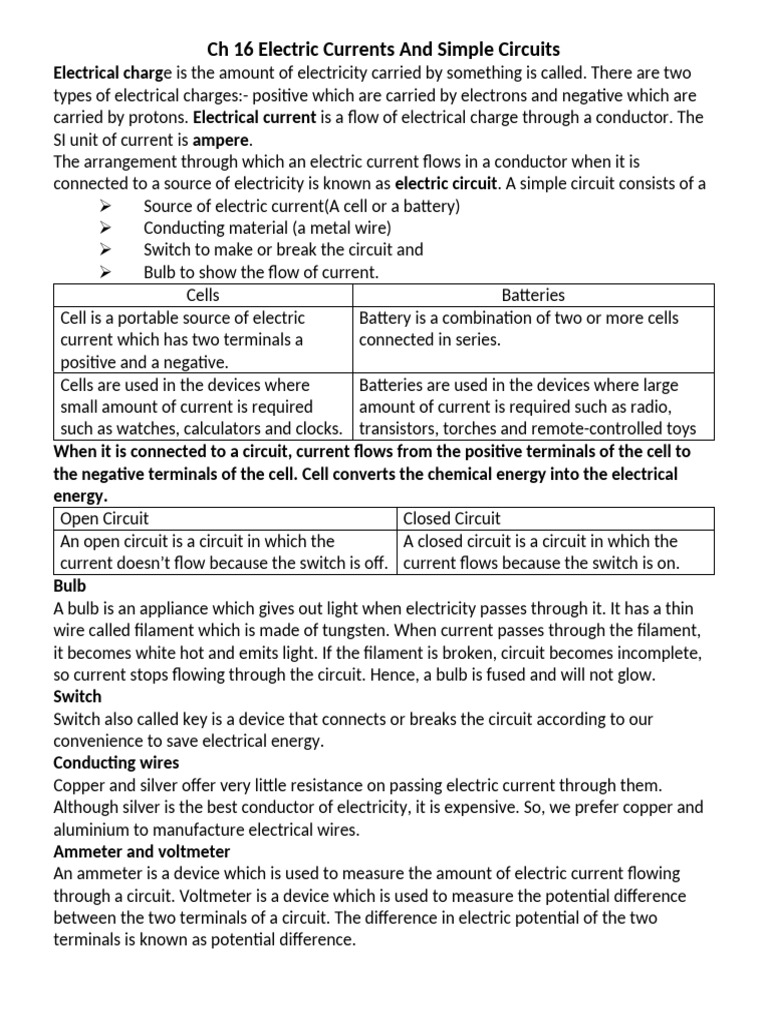 CH 16 Electric Currents and Simple Circuits | PDF | Electric Current ...