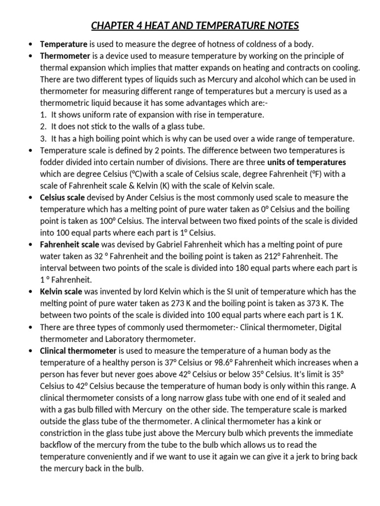 Chapter 4 Heat And Temperature Notes | PDF | Thermal Expansion ...