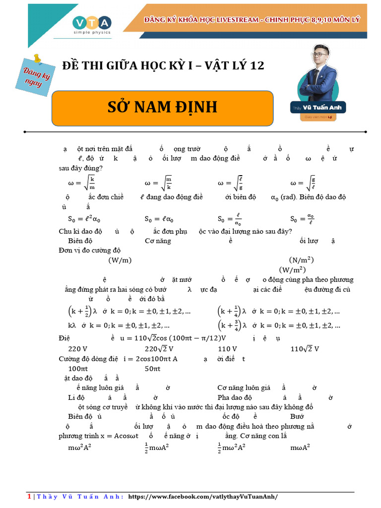 1.Thay Vu Tuan Anh. Sở Nam Định (HK1) | PDF