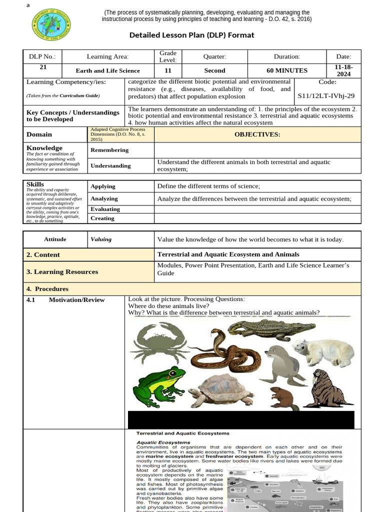 Detailed Lesson Plan: Ecosystems Overview | PDF | Learning | Ecosystem