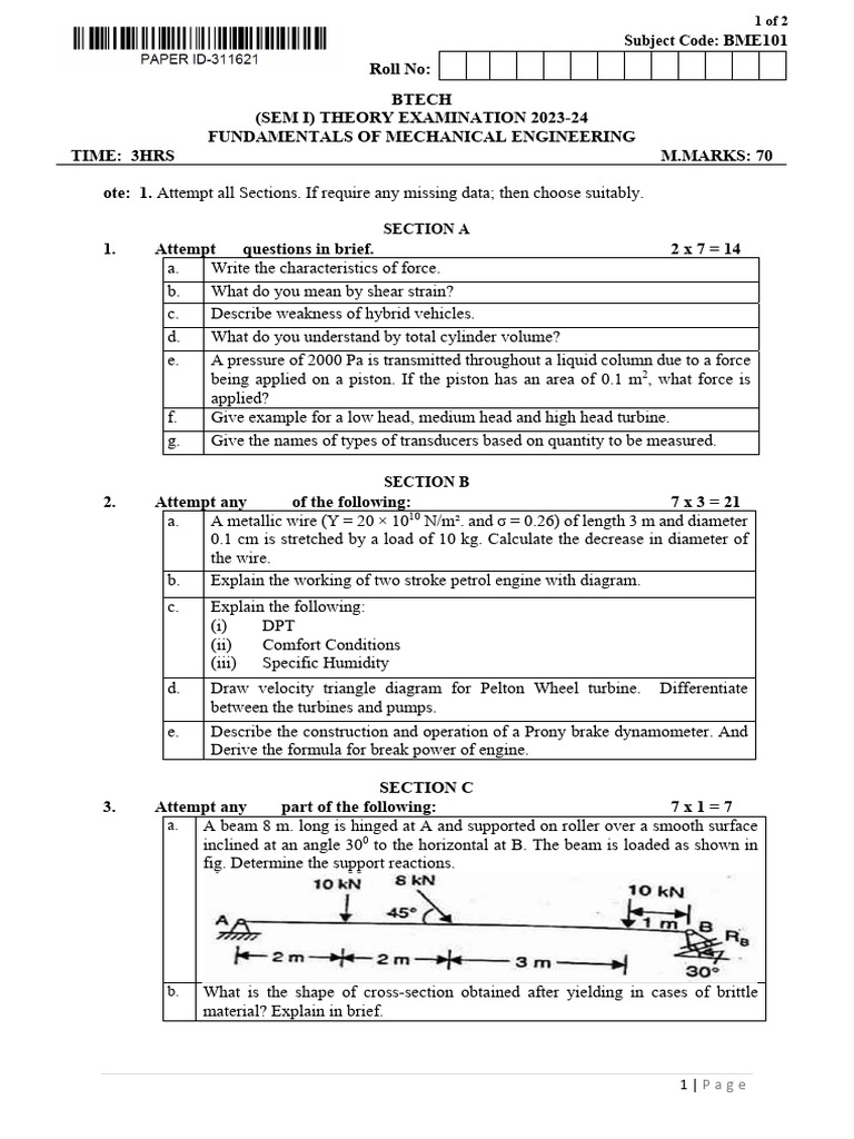 Bme101 Fundamentals of Mechanical Engineering | PDF | Turbine | Viscosity