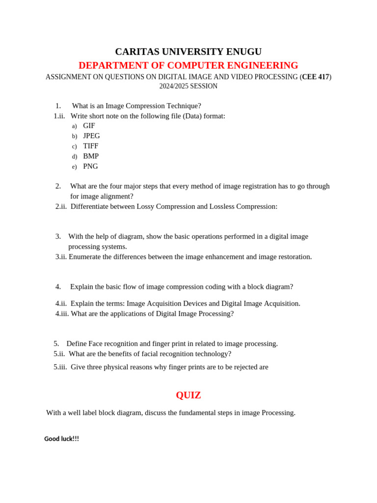 Digital Image & Video Processing Assignment | PDF