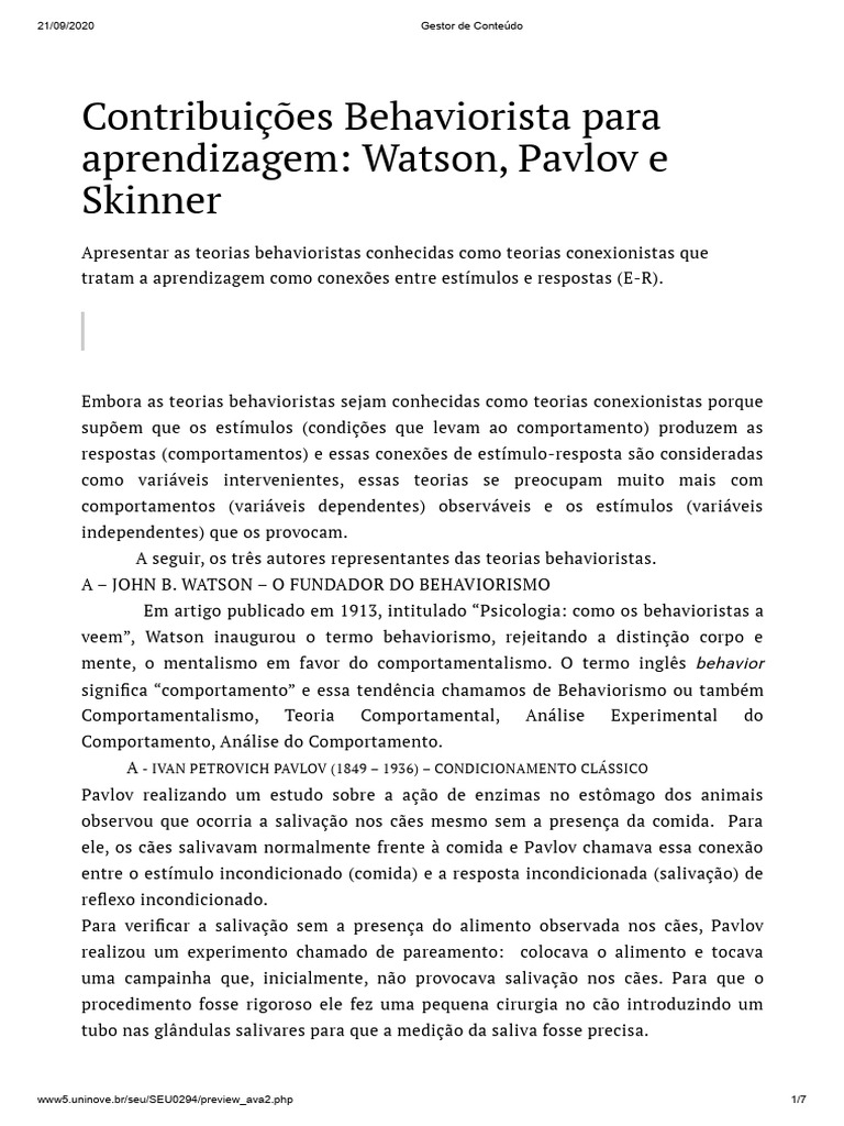 Form Obj 0 | PDF | Behaviorismo | Comportamento
