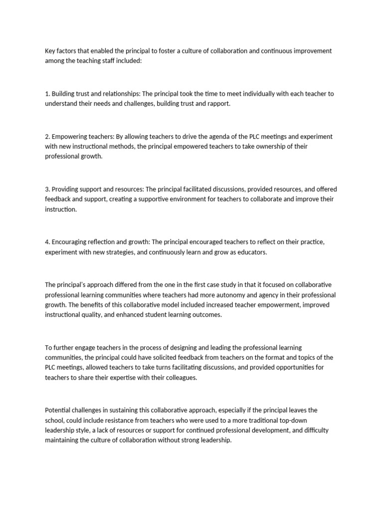 Case 2 Answer Key Factors tha-WPS Office | PDF | Teachers | Empowerment