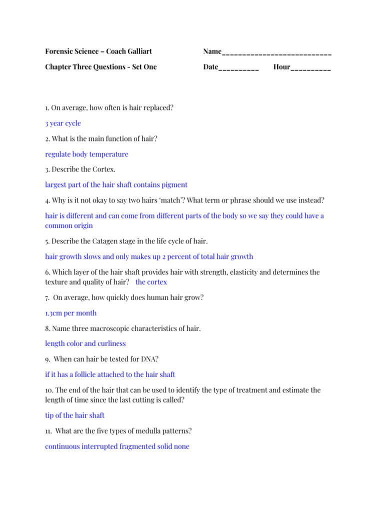 Chapter Three Questions Set One | PDF | Hair | Human Head And Neck