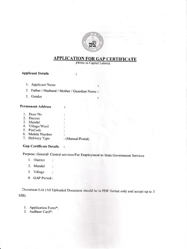 Gap Certificate Application Form | PDF