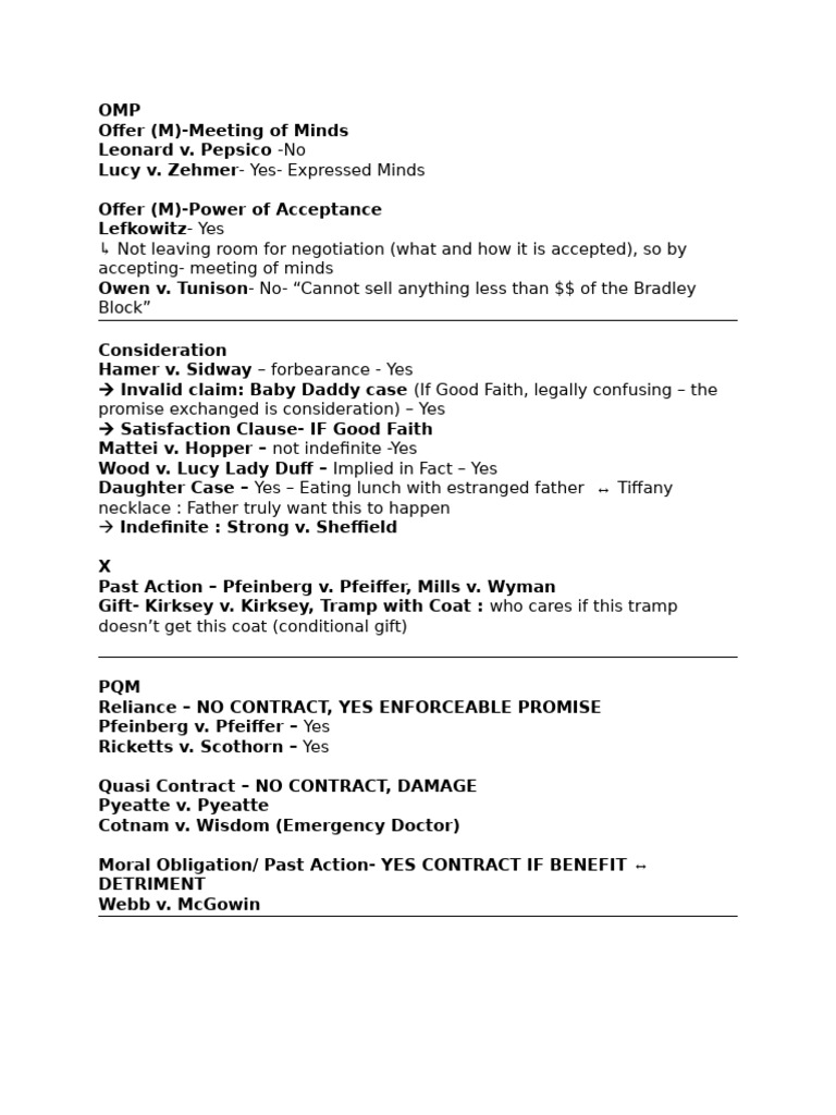 Cases For Contracts | PDF | Consideration | Civil Law (Legal System)