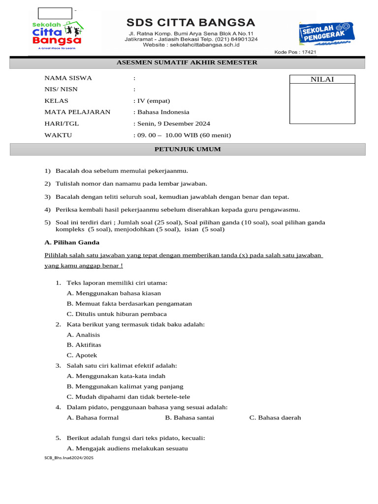 Soal ASAS Non Reguler Bhs Ind | PDF