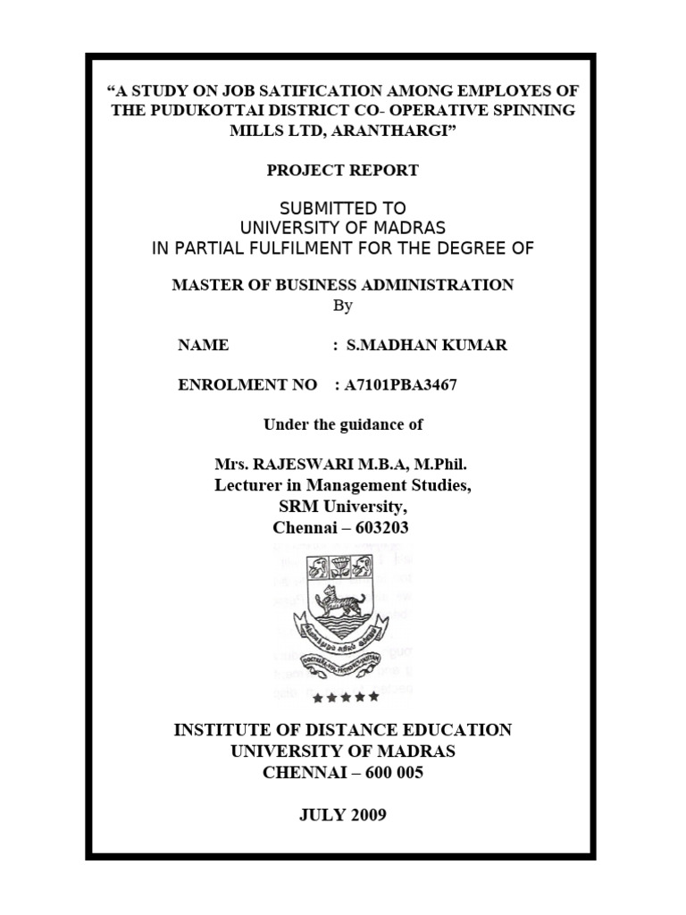 Mba Project On Job Satisfaction PDF Free | PDF