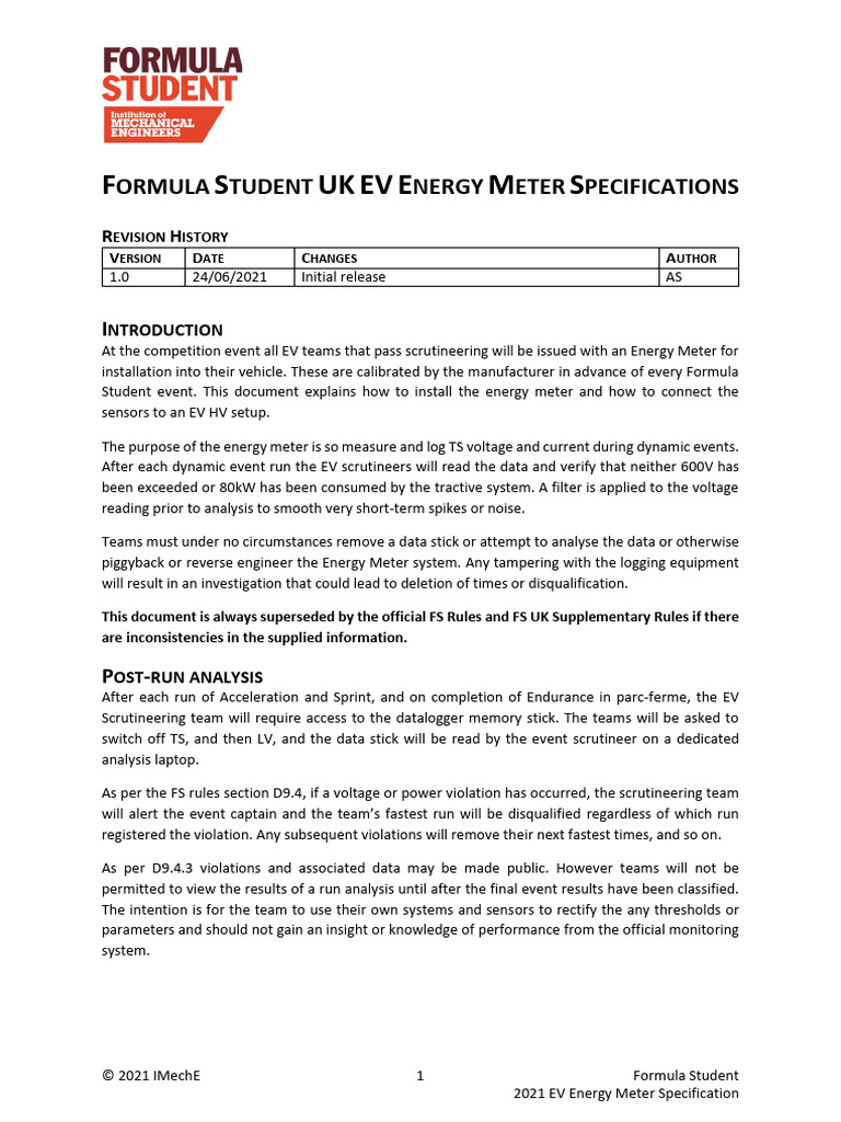 2021 FSAE EV Energy Meter Guidelines | PDF | Electrical Connector ...