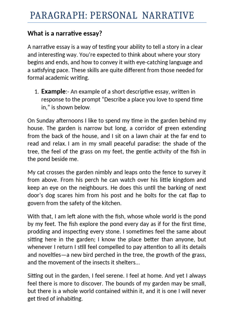 Paragraph-Personal Narrative | PDF