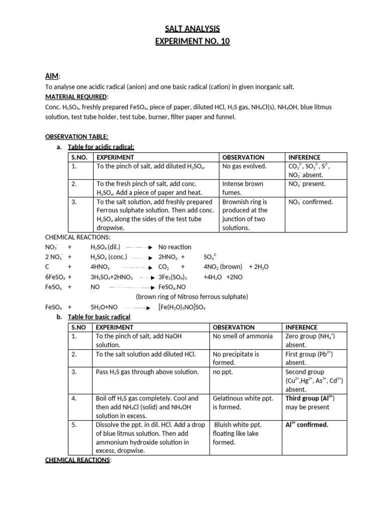 Salt Analysis | PDF | Salt (Chemistry) | Ammonium