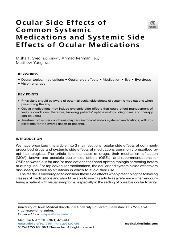 Ocular Effects of Systemic Medications | PDF | Glaucoma | Ophthalmology