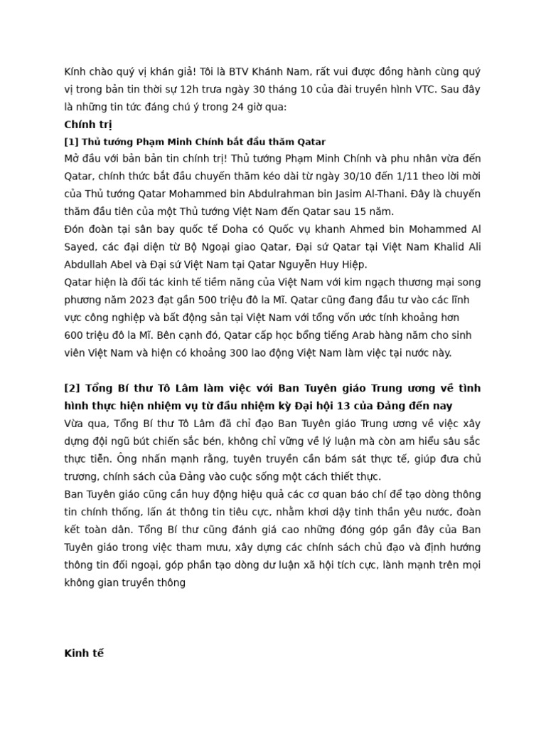 A38629 - Kịch Bản Dẫn Bản Tin Thời Sự - NTCC | PDF