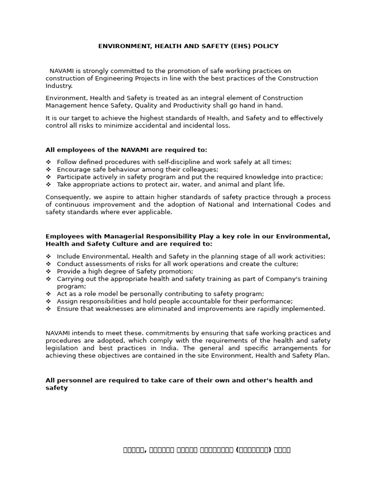 Navami EHS Policy | PDF