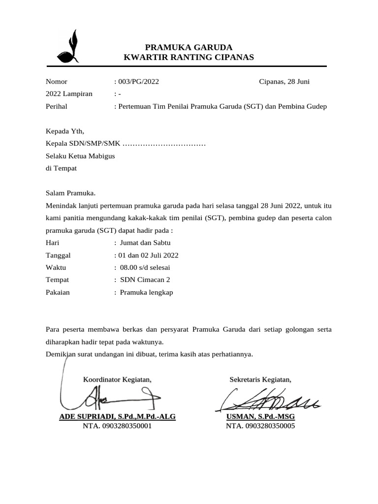 Undangan Pertemuan Pramuka Garuda 2022 | PDF