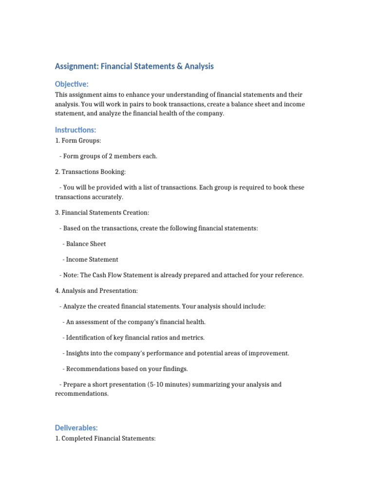 Financial Statements Assignment | PDF | Depreciation | Cash Flow Statement