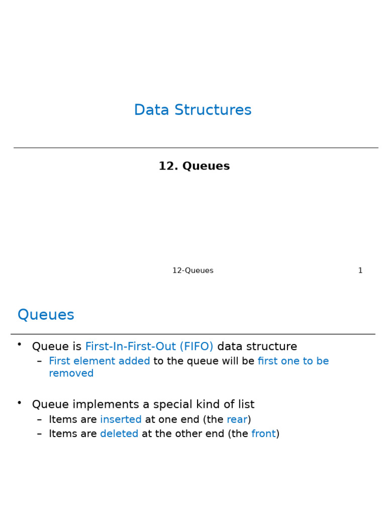 Lecture 12 - Queues (Arrays) | PDF | Queue (Abstract Data Type) | Computer Programming