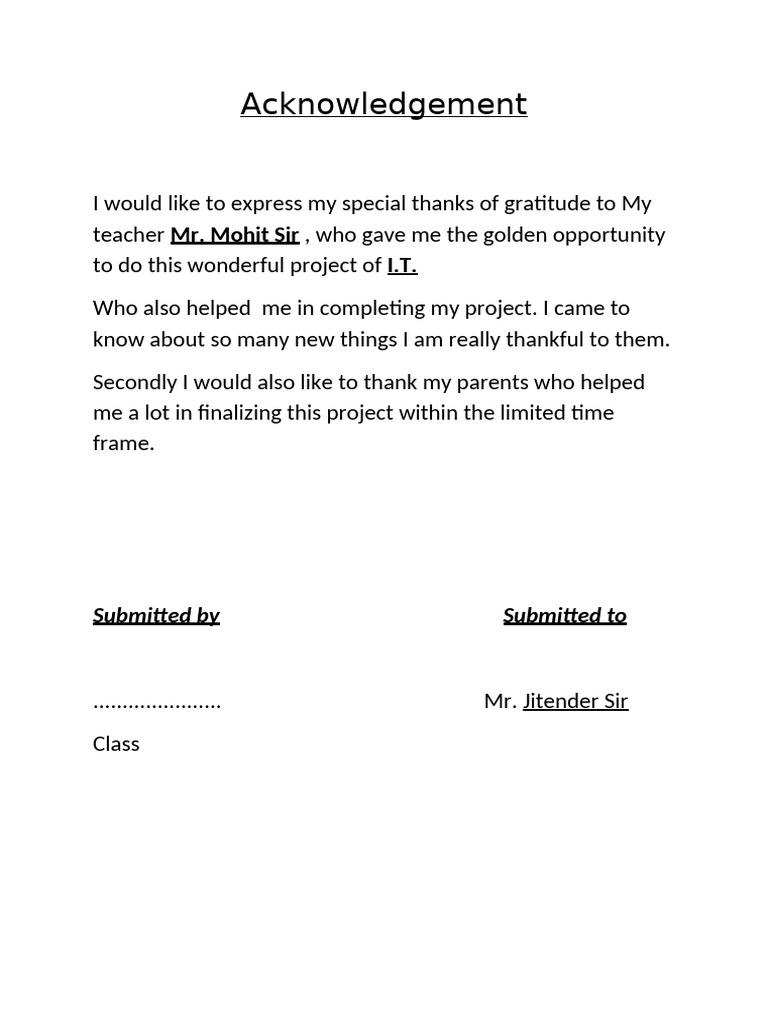 Acknowledgement Project File | PDF