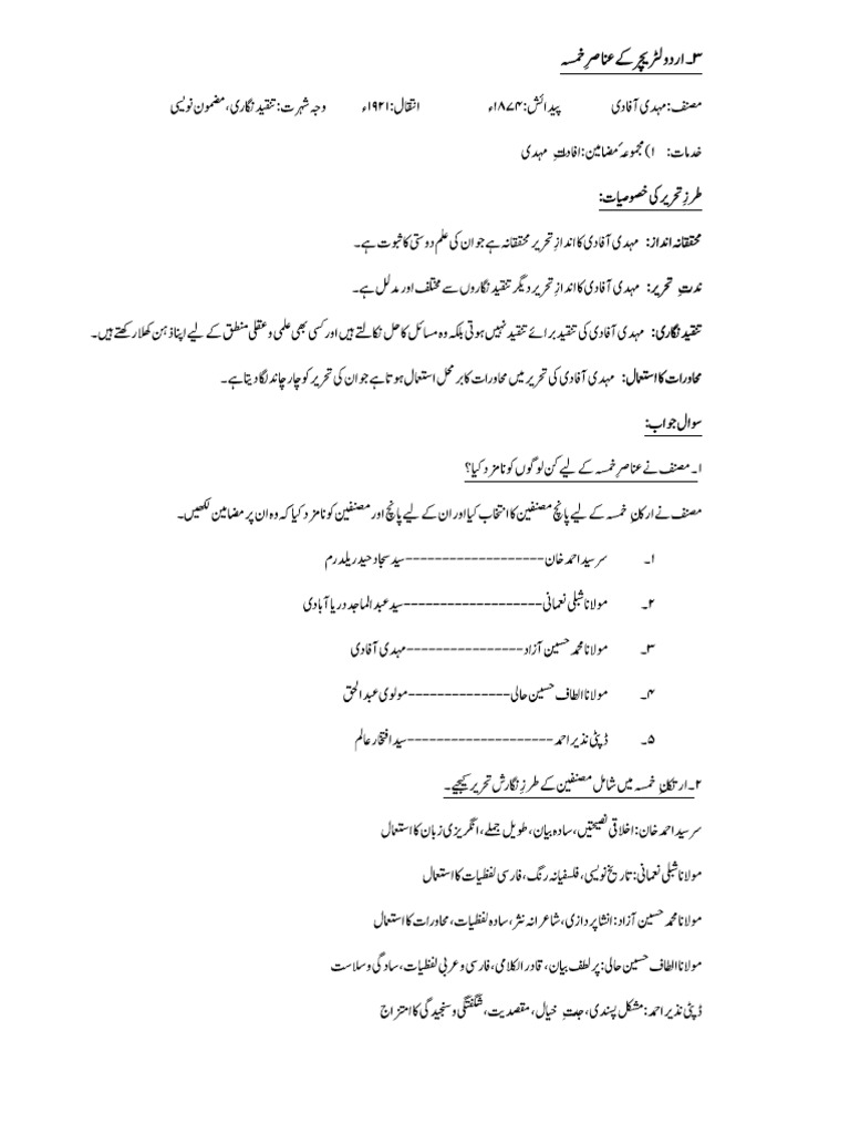 Anasir e Khamsa | PDF