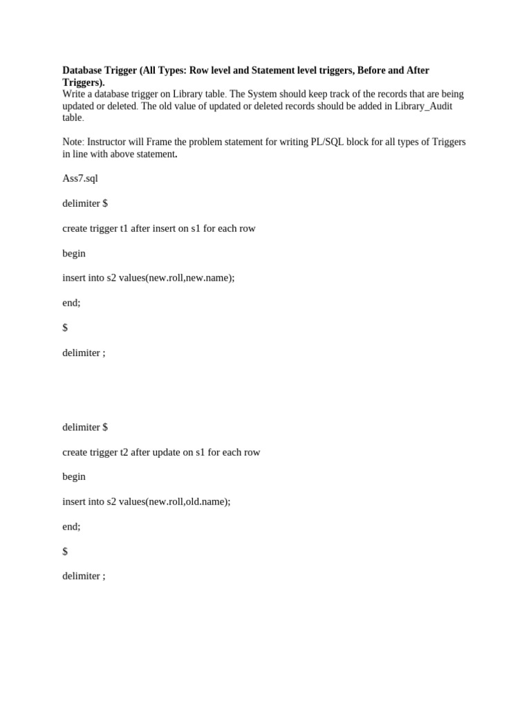 PL/SQL Database Trigger Examples | PDF