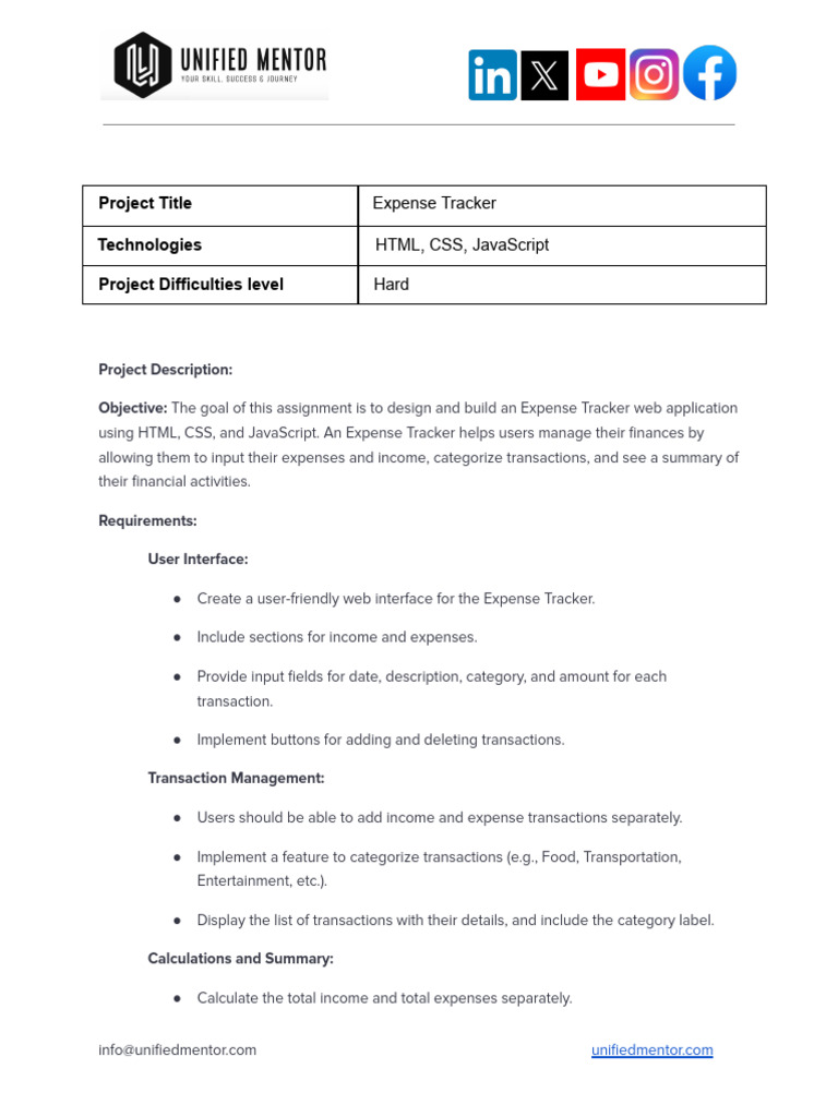 Expense Tracker | PDF | Html | Java Script