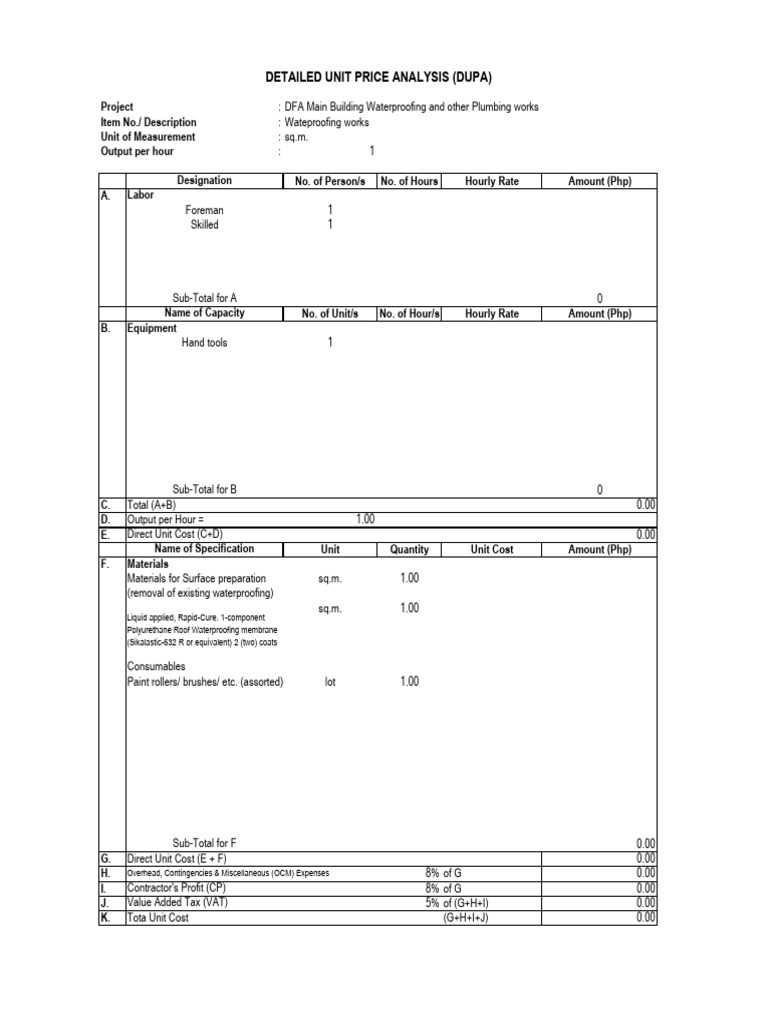 Annex D Dupa - Water Proofing Project | PDF | Cost | Value Added Tax