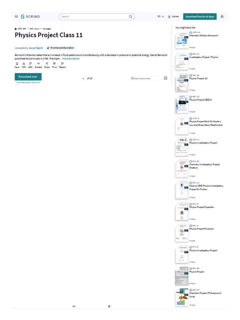 WWW Scribd Com Document 432491132 Physics Project Class 11 | PDF | Fluid Dynamics | Lift (Force)