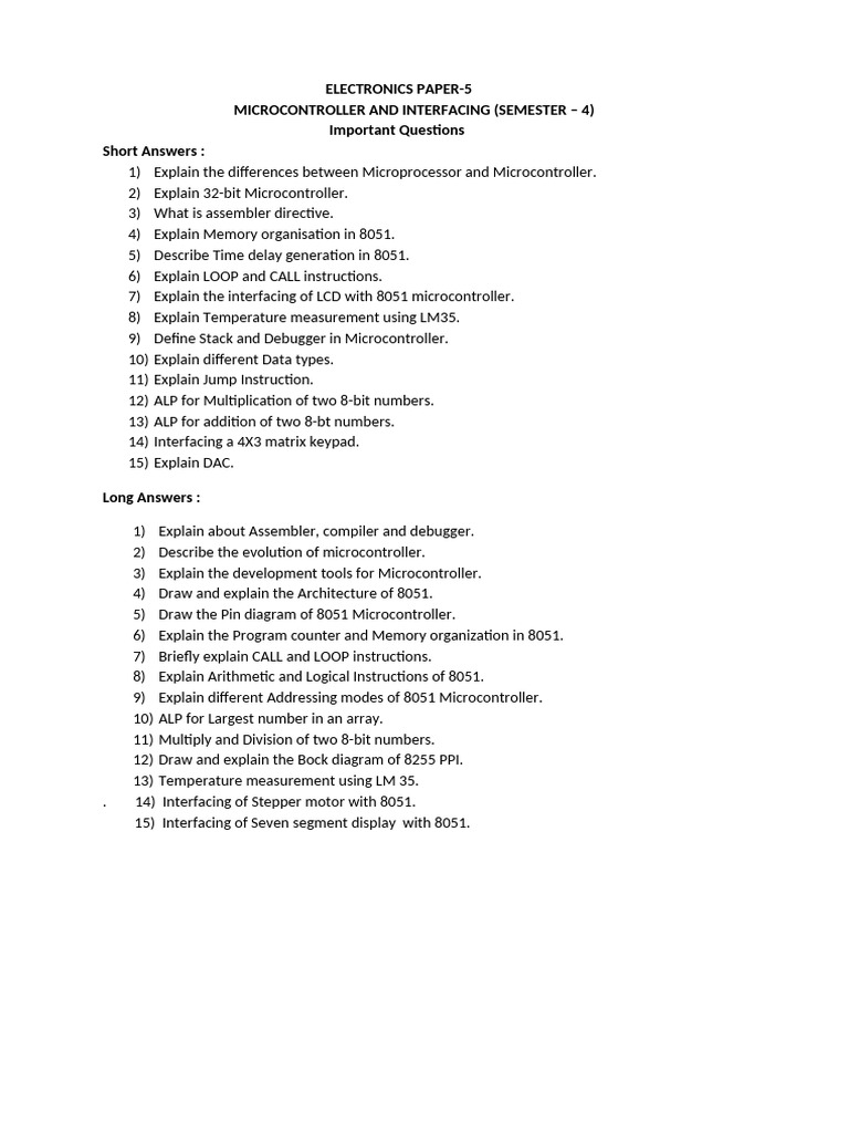 Microcontroller IMP Qstns. | PDF