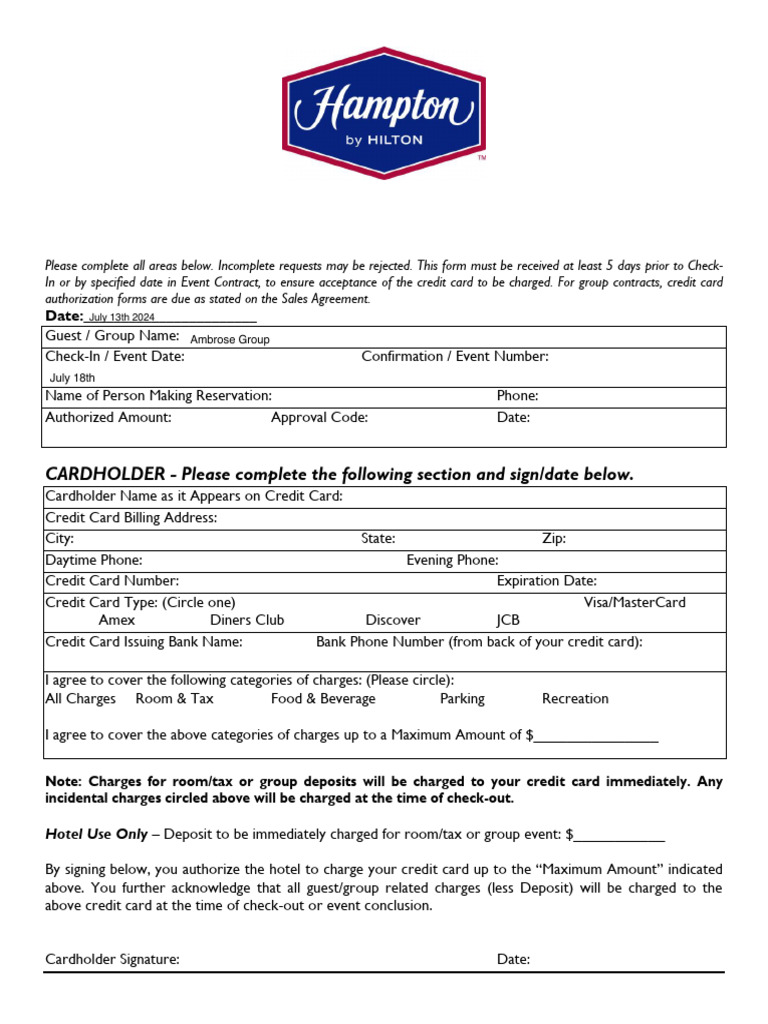 CC Authorization Form | PDF