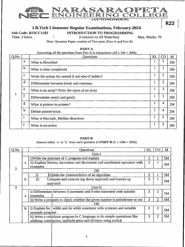 Sem CP Previous Qs Paper | PDF
