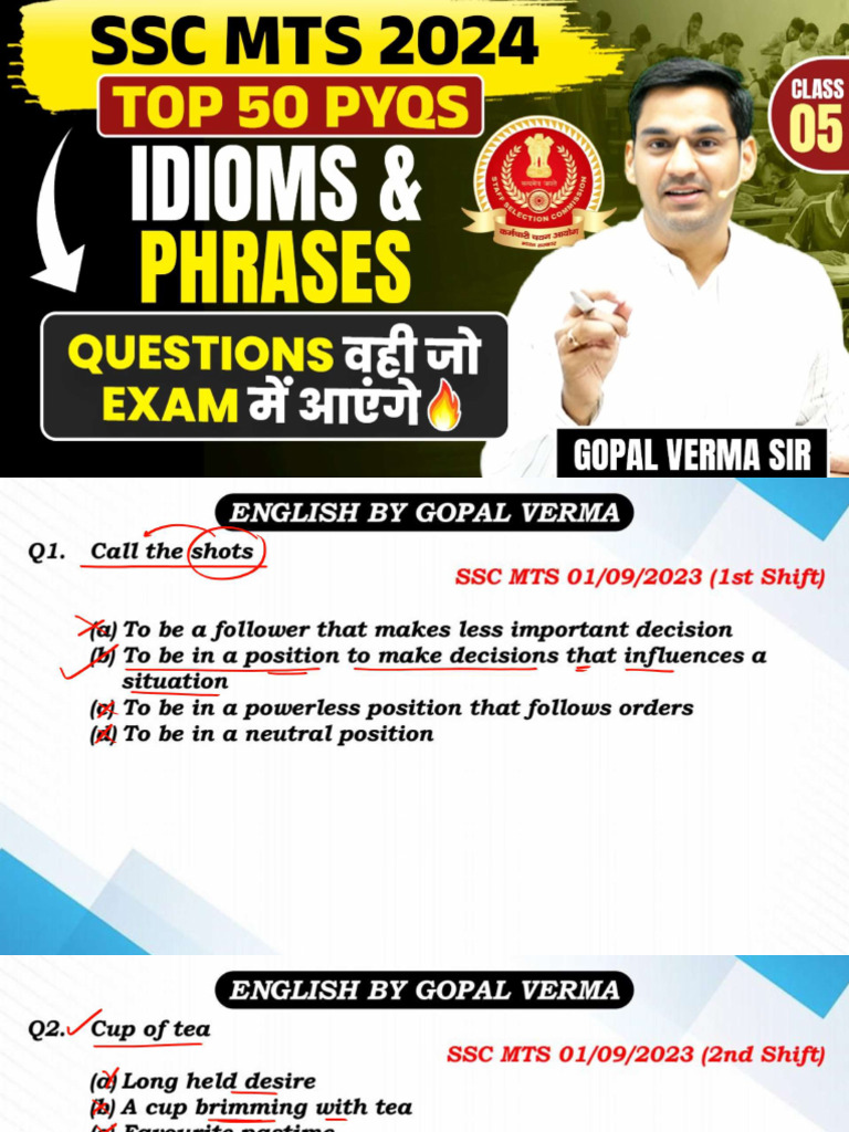 SSC MTS 2024 (Idioms & Phrases) Class 5 by Gopal Sir 18 September ...