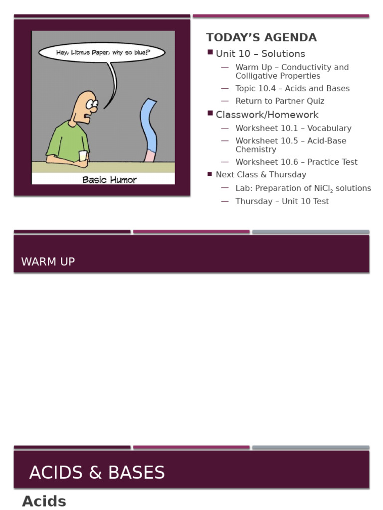 Unit 10 - Day 4 - Acids and Bases 2024-Schlgy | PDF | Ph | Acid