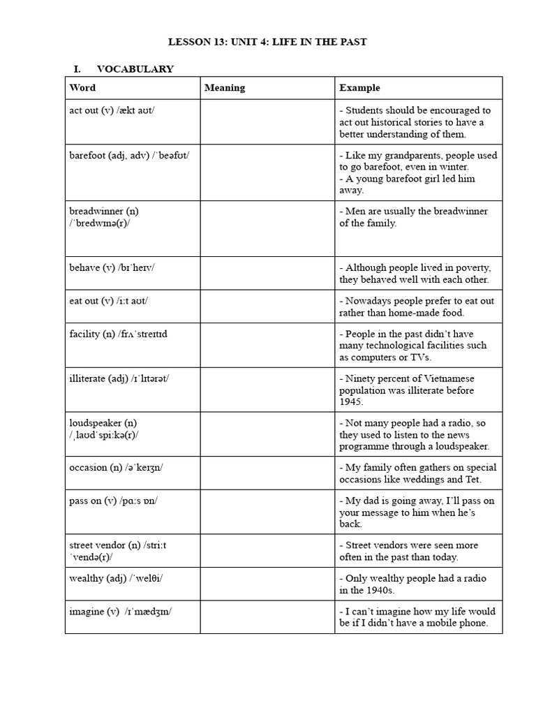 Lesson 13 - Unit 4 - Life in The Past | PDF