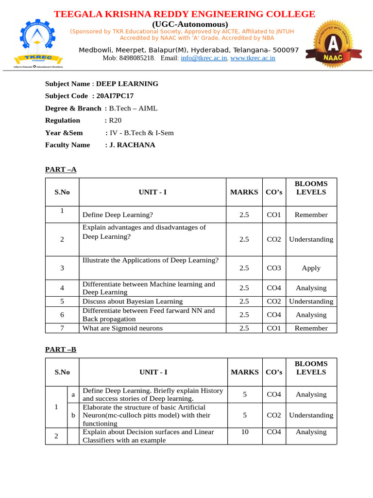 Deep Learning Question Bank | PDF | Computational Neuroscience ...