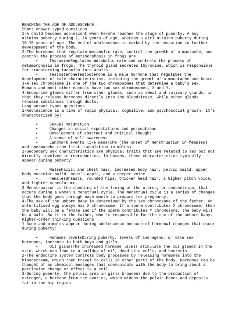 Adolescence In Human Pdf Puberty Menstrual Cycle
