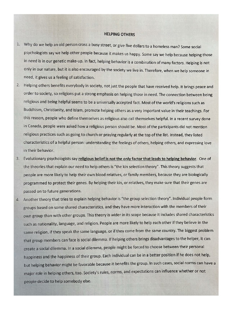 Helping Others Reading Practice OB | PDF