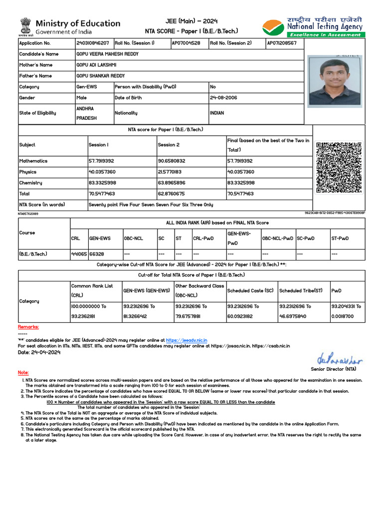 Joint Entrance Examination (Main) - India | PDF | Tests | Qualifications