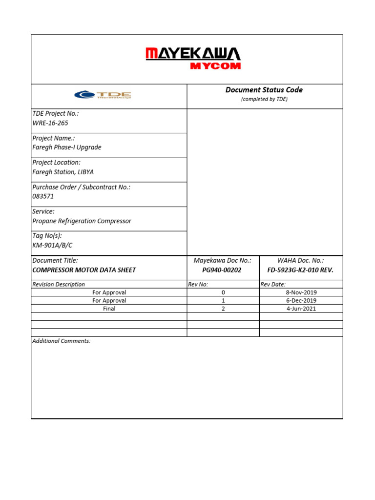 940-00202A2 - Main Motor Data Sheet - FINAL | PDF | Electric Motor ...