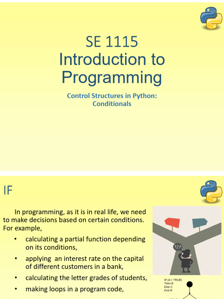 W3_Control_Structers_Conditionals_2b4dd6a23e55cfcd075dc1f58ef7cf69 | PDF | Control Flow | Python ...