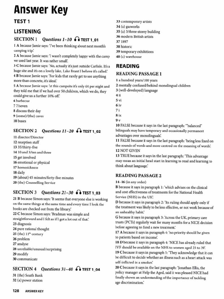 IELTS Academic Purposes Practice Tests Answer Keys | PDF
