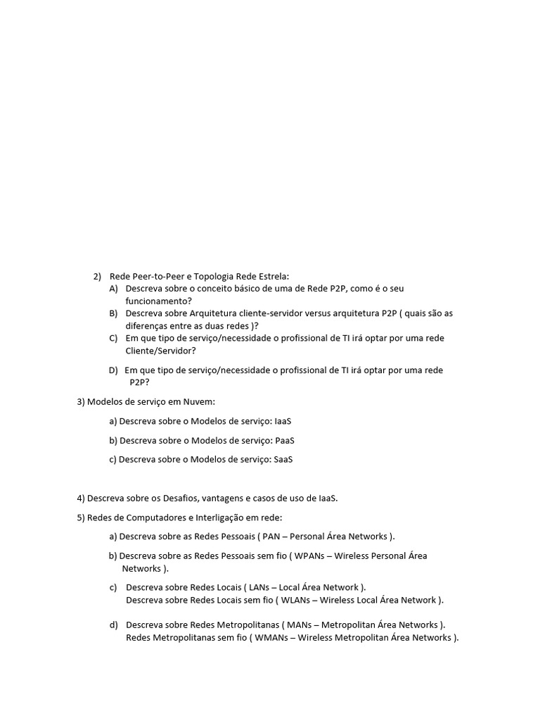 Atividade Prova A2 Terca Noite SD | PDF | Rede de computadores | P2P (ponto a ponto)