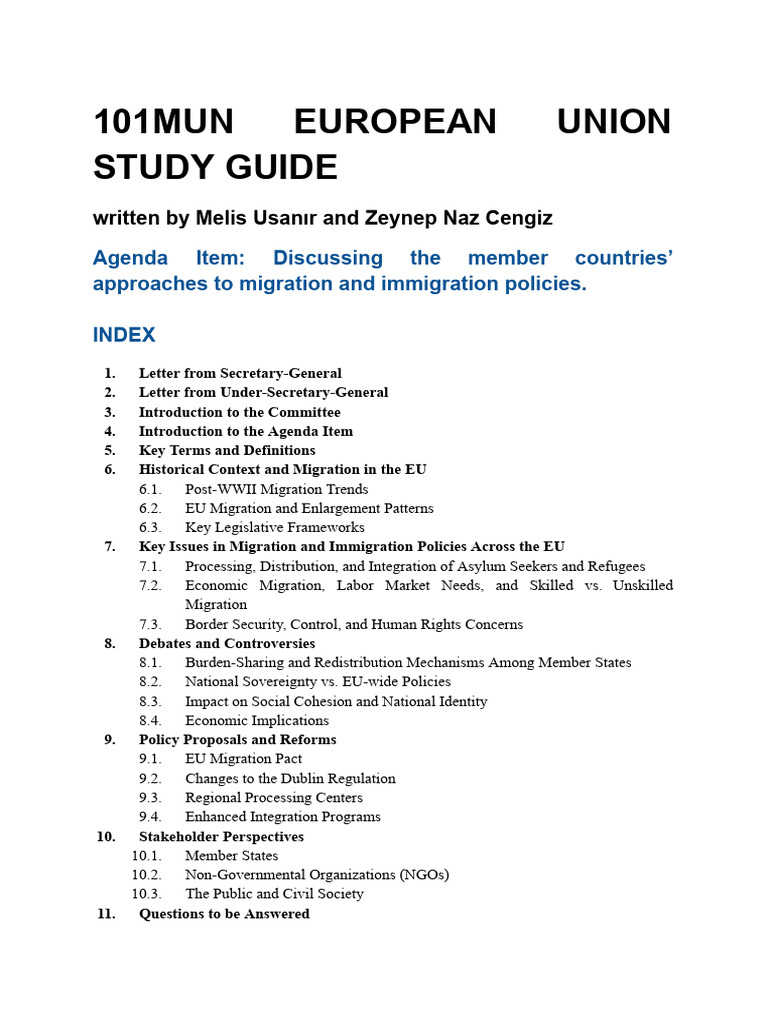 101mun European Union Study Guide | PDF | Human Migration | European Union