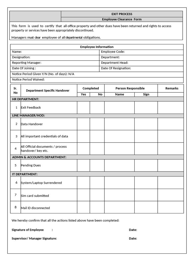 Employee Clearance Form | PDF