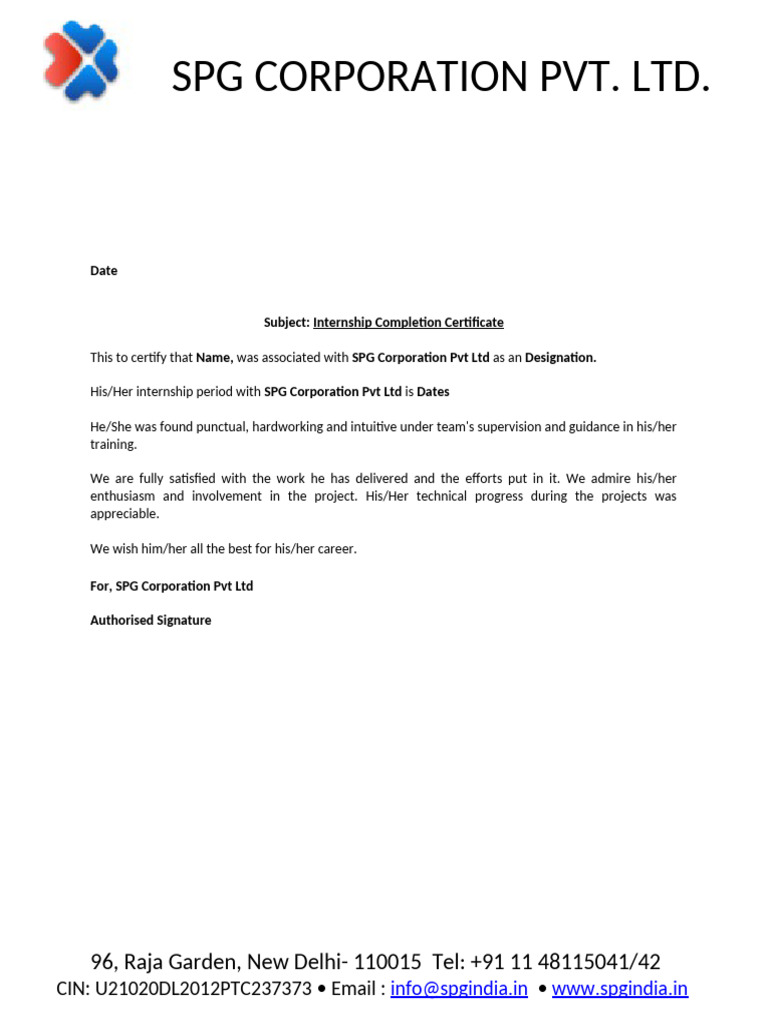 Internship Completion Certificate Sample | PDF