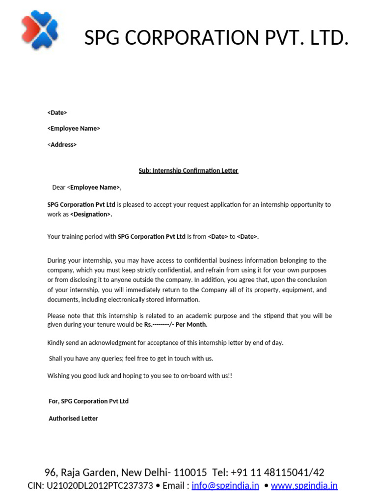 Internship Letter - Format | PDF