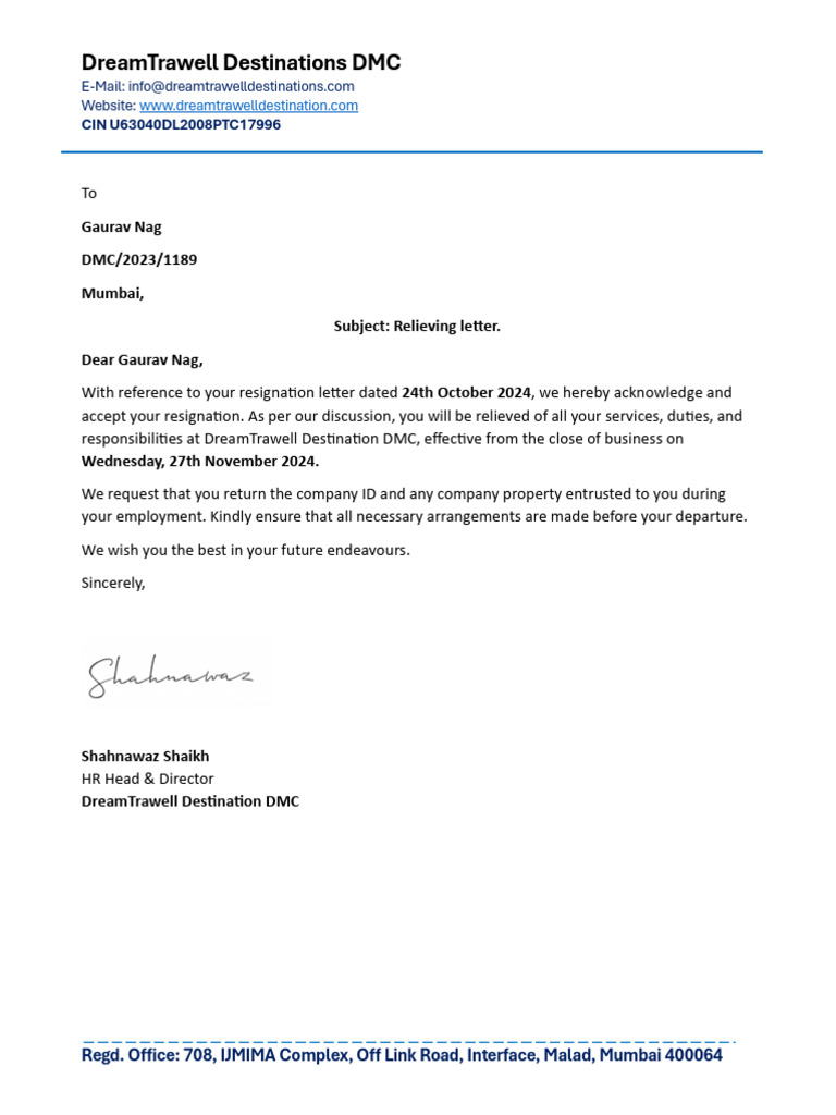 Relieving Letter | PDF