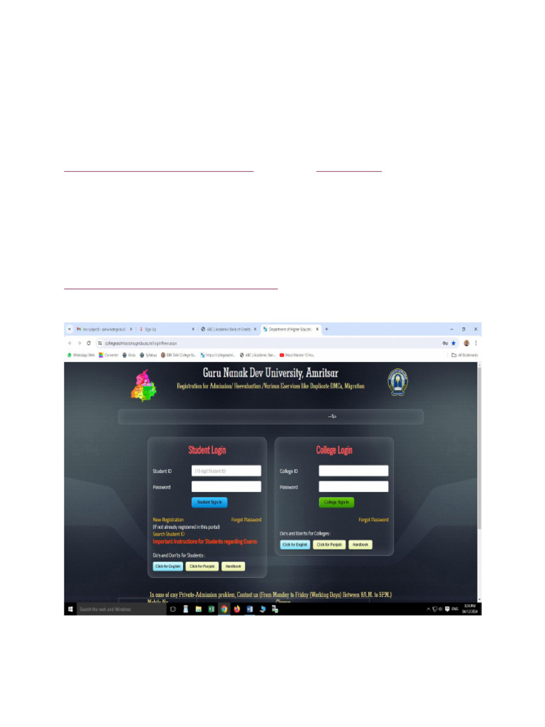 Upload ABC ID on GNDU Portal Guide | PDF