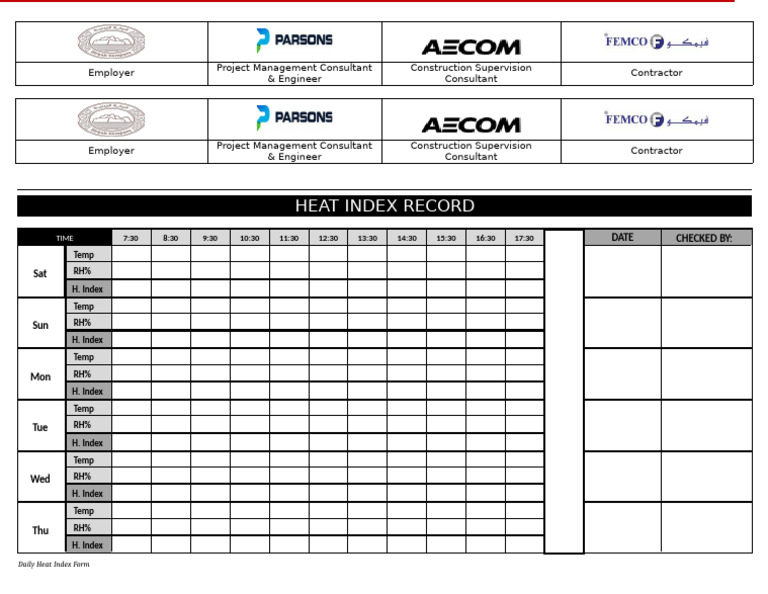 Daily Heat Index Record Form | PDF