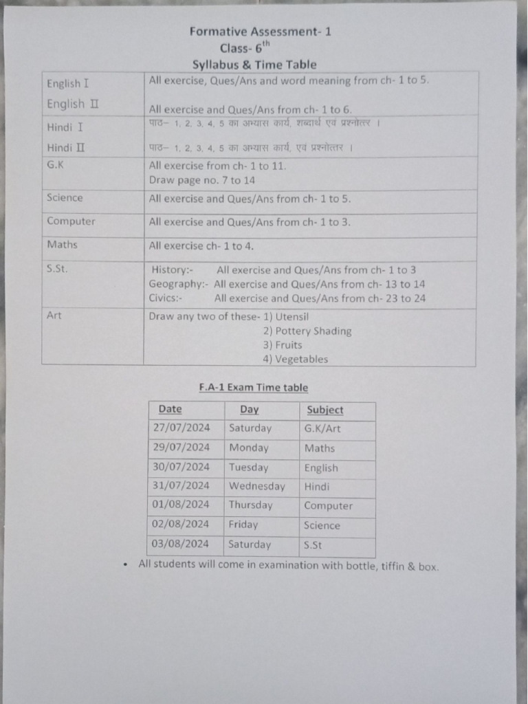 Class-6 Time Table & Syllabus | PDF